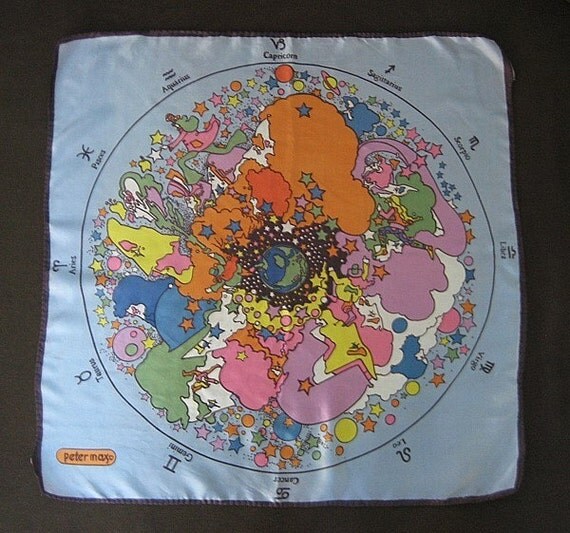 Peter Max Zodiac Scarf Authentic 1960s Vintage by UncommonEye Peter Max Zodiac Scarf Authentic 1960s Vintage by UncommonEye