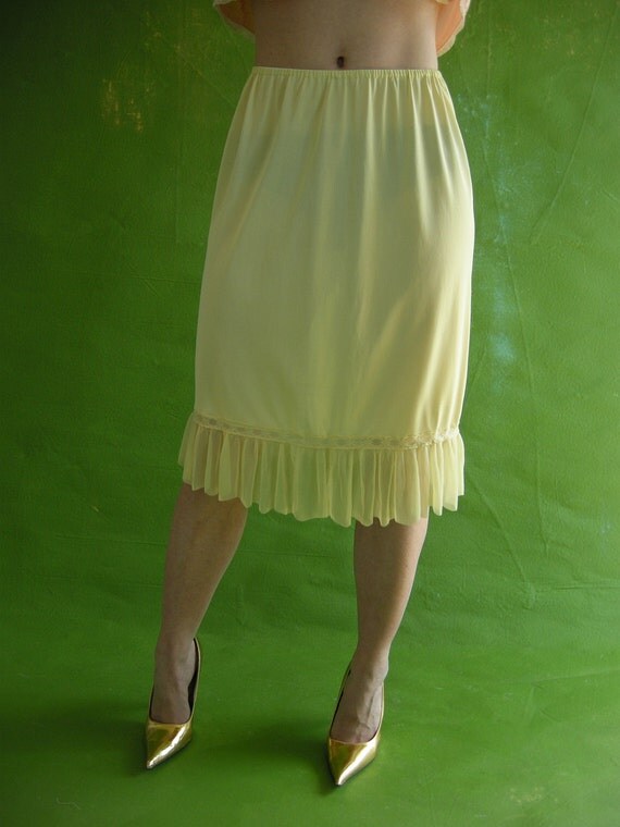 Sheer Yellow Pleated Vintage 50s Half Slip Luxite By Empressjade