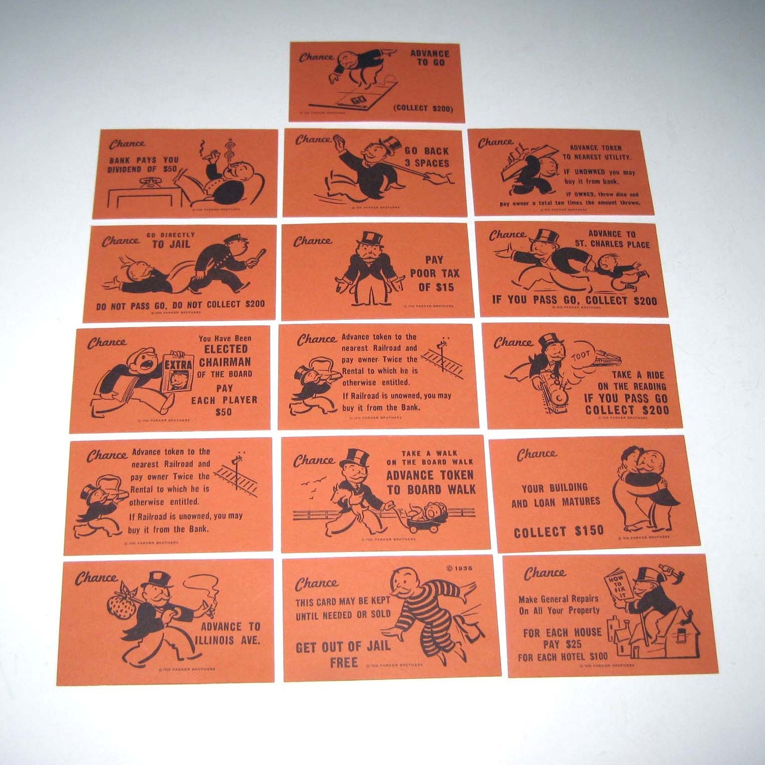 Vintage Monopoly Chance Game Card Pieces Lot By Grandmothersattic