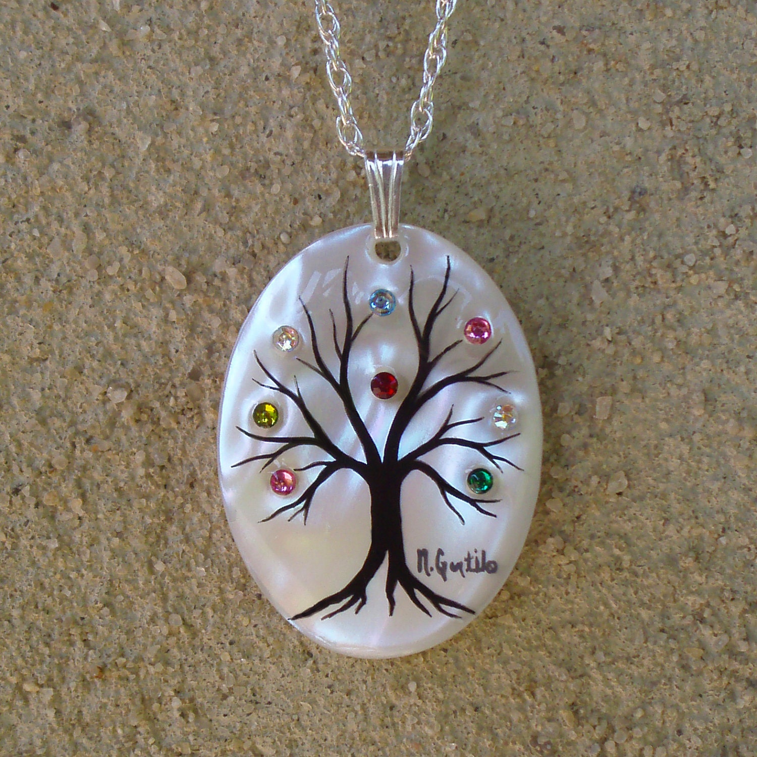 Family Tree Necklace Medium Oval 8 Stone Maximum By NatalieGentilo