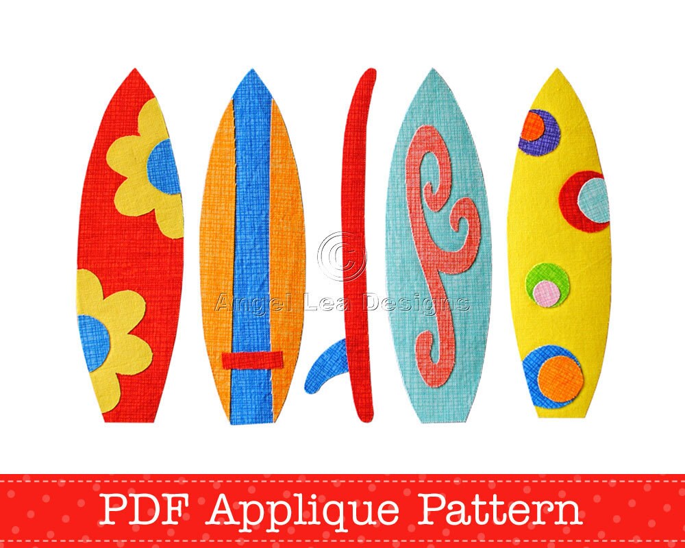 Surfboards Applique Template PDF Pattern By AngelLeaDesigns