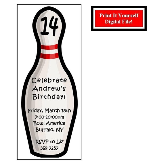 Bowling Pin Custom Birthday Party Invitation By Brainybabies