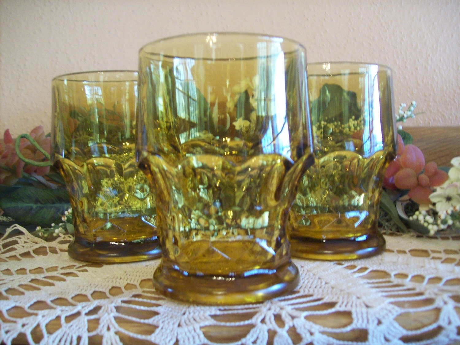 Vintage Amber Colored Glassware Set Of 4 By Vintagekats On Etsy