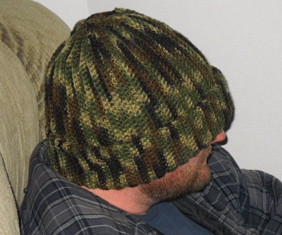 Mens Hunters Camouflage Camo Hat Cap Beanie Size Xl By Tammymadeit