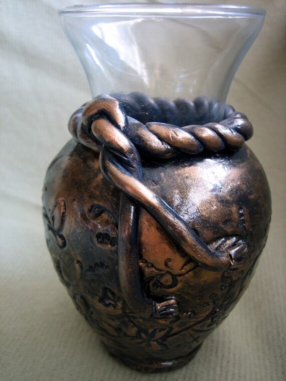 Items Similar To Polymer Clay And Glass Faux Bronze Vase On Etsy