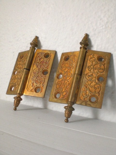 Vintage Brass Door Hinges Ivy Decoration Pair By Gallivantsvintage
