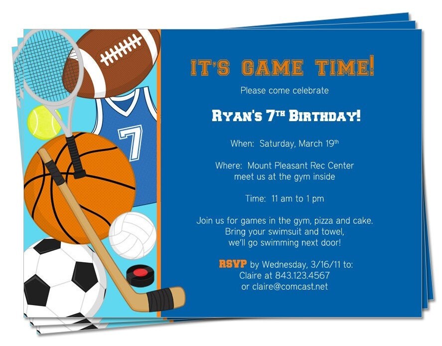 PRINTABLE Birthday Sports Theme Invitation By PalmettoGreetings