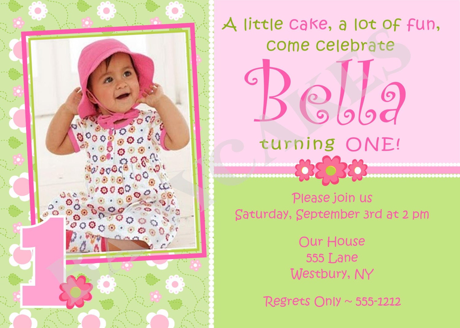 Girl 1st Birthday Invitation Photo Card DIY Print By Jcbabycakes
