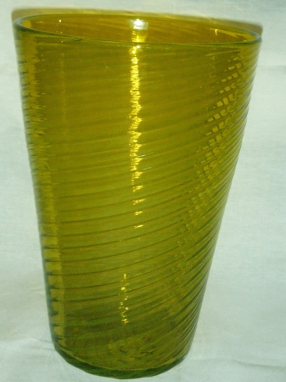 Vintage Italian Hand Blown Green Swirl Glass Vase