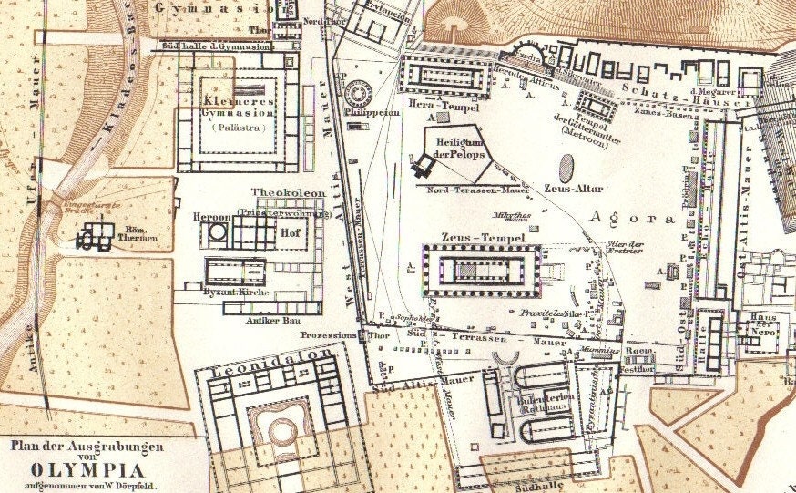1896 Map of the Ancient Olympia with the by CabinetOfTreasures