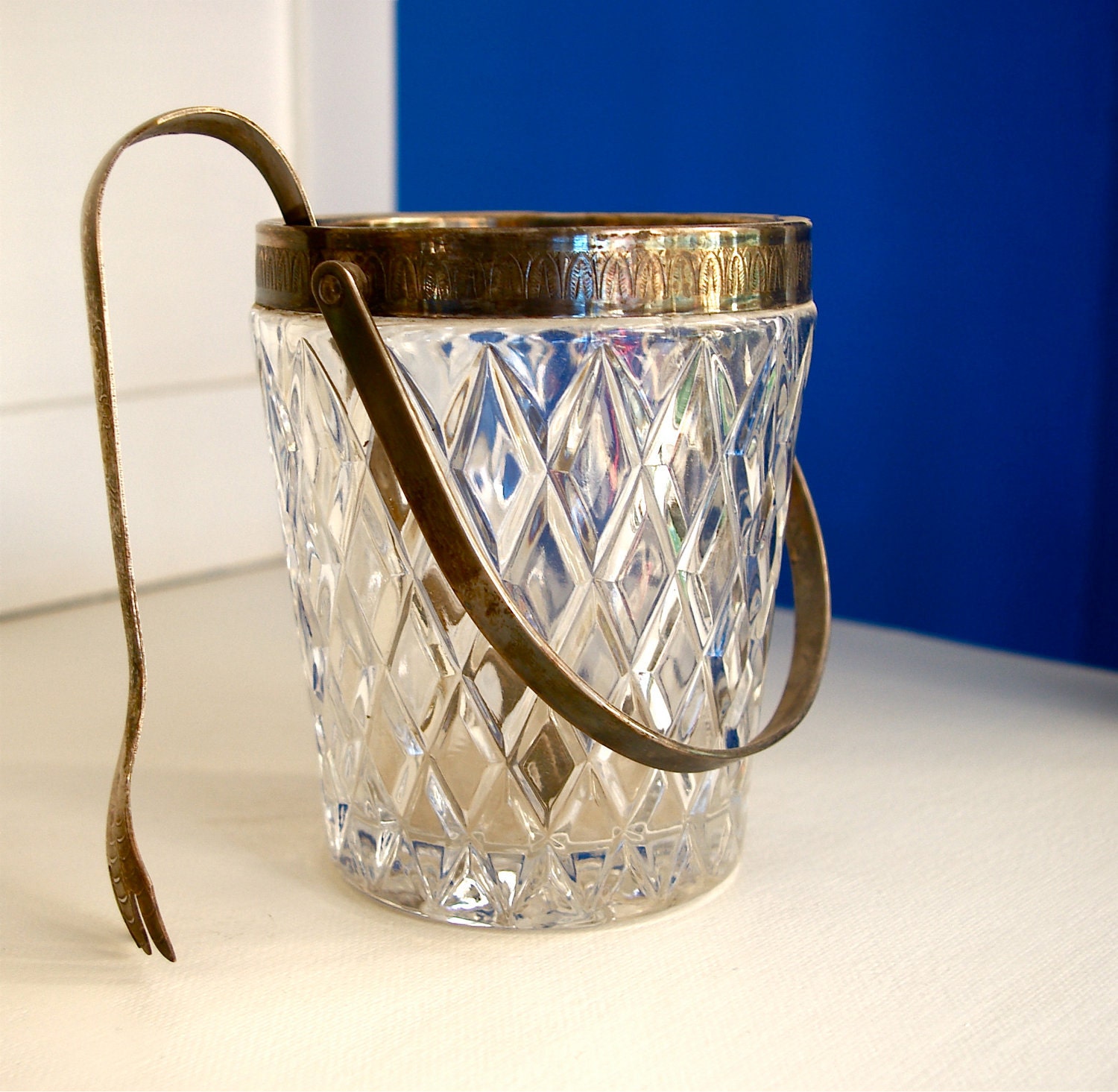 Vintage 1930 Cut Glass Ice Bucket Silver Plated By Restartdesign