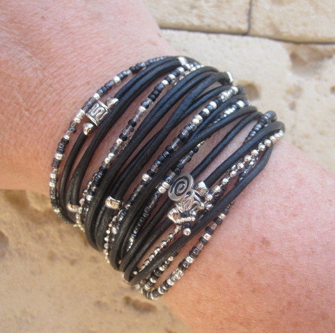 Boho Bracelet Leather Wrap Wrap Bracelet Boho Chic Endless Black