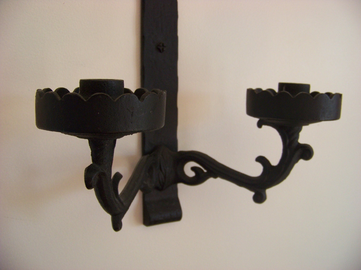 Black Wrought Iron Candle Holder / Wall Hanging by DoesMeadow Black Wrought Iron Candle Holder / Wall Hanging by DoesMeadow