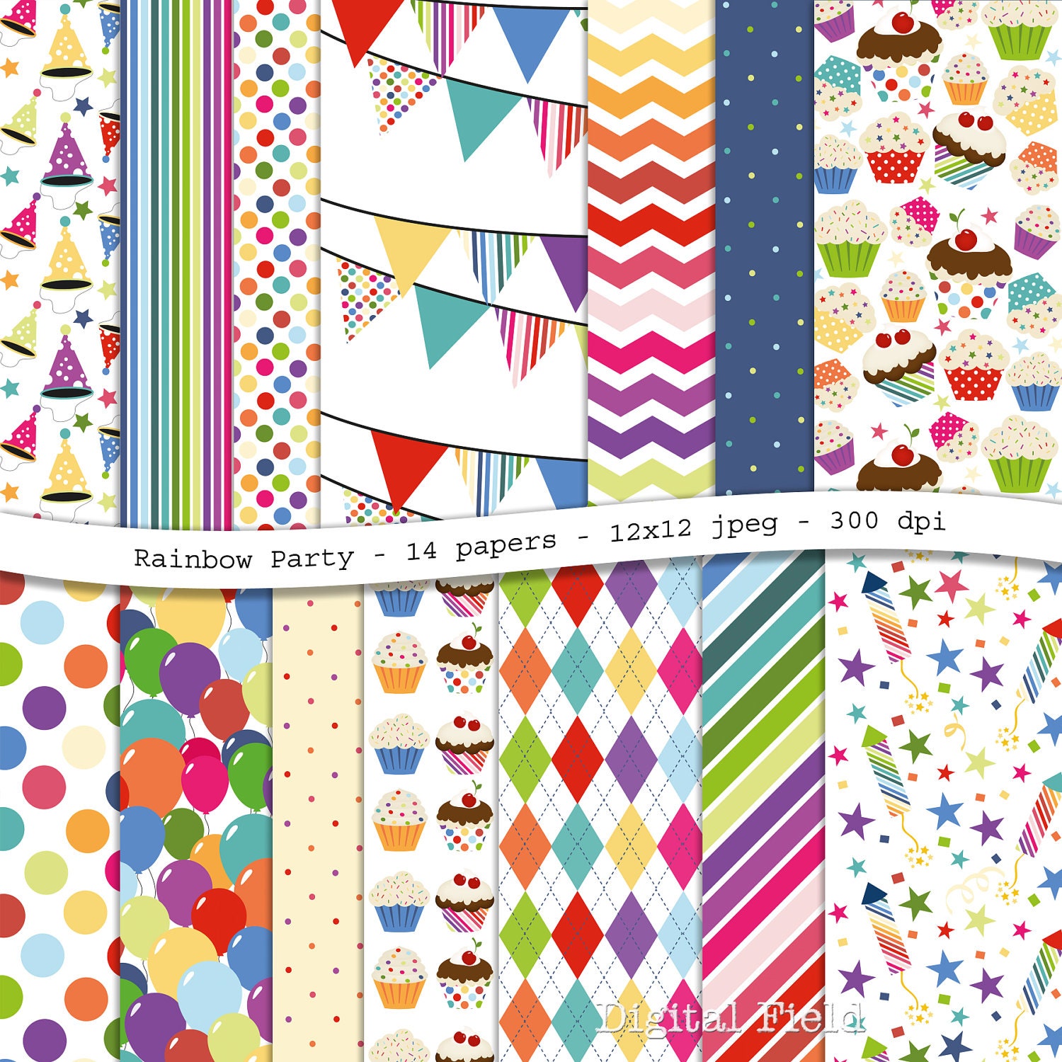 Rainbow Party colorful digital scrapbooking paper by digitalfield