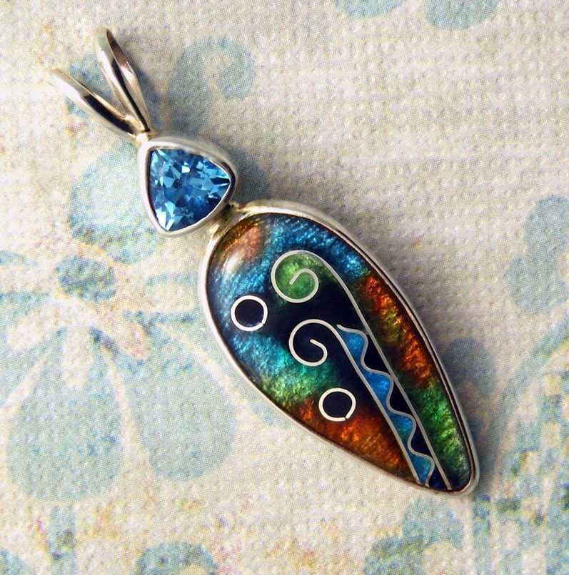 Cloisonne Enamel Pendant with Sky Blue Topaz by indigoflameworks Cloisonne Enamel Pendant with Sky Blue Topaz by indigoflameworks