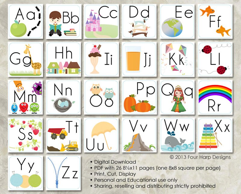 Alphabet Wall Cards DIY Printable For By FourHarpDesigns On Etsy
