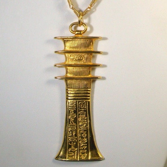 Gold Egyptian Djed Pillar Amulet On Gold By Vintagestarrbeads