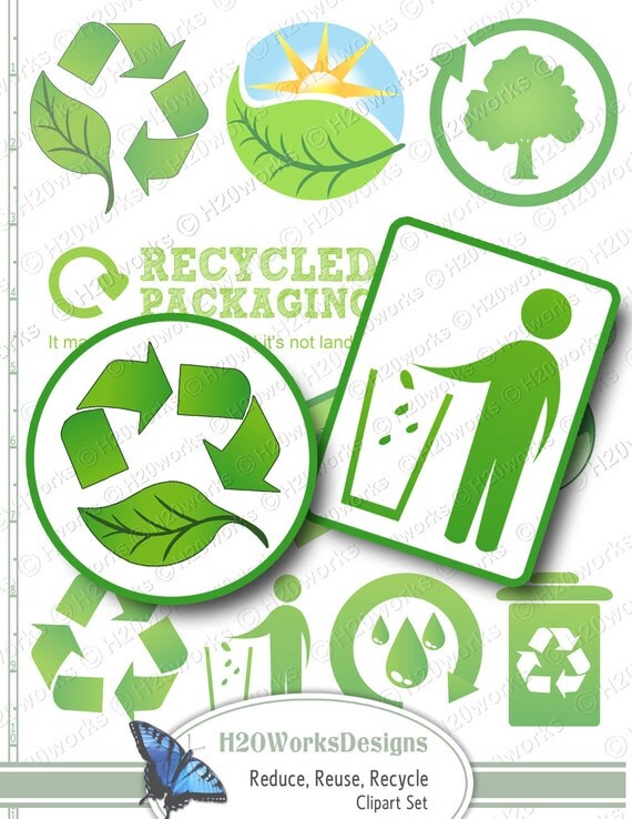 Green Reduce Reuse Recycle Clip Art Set by H20worksDesigns Green Reduce Reuse Recycle Clip Art Set by H20worksDesigns