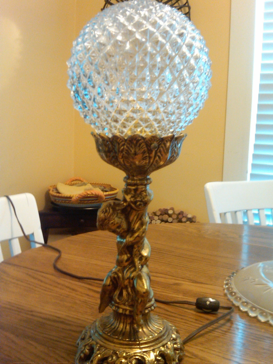 Vintage Brass Cherub Lamp with Ornate Patterned by LauraLeeNW Vintage Brass Cherub Lamp with Ornate Patterned by LauraLeeNW
