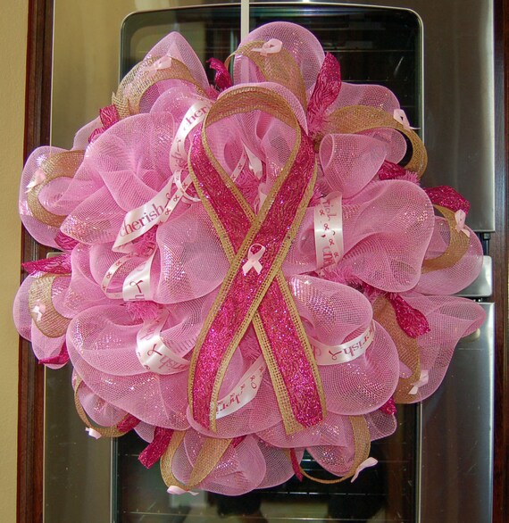 Pink Ribbon Breast Cancer Awareness Mesh Wreath By MeshinAround12