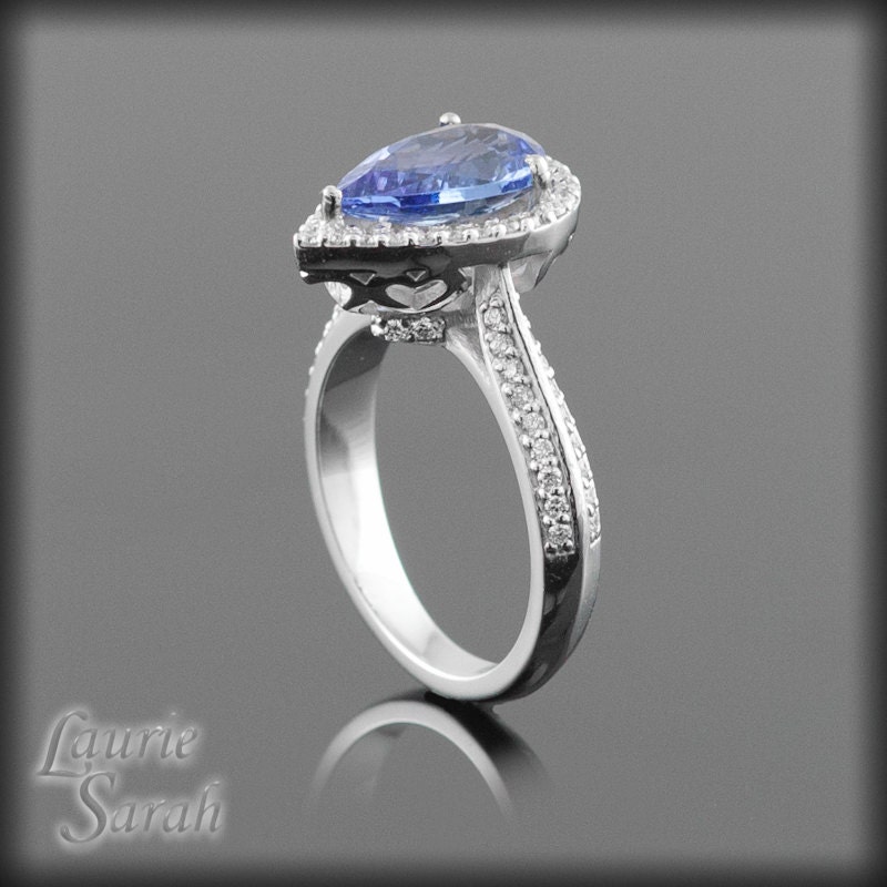 Pear Cut Tanzanite Ring With Diamond Halo By Lauriesarahdesigns