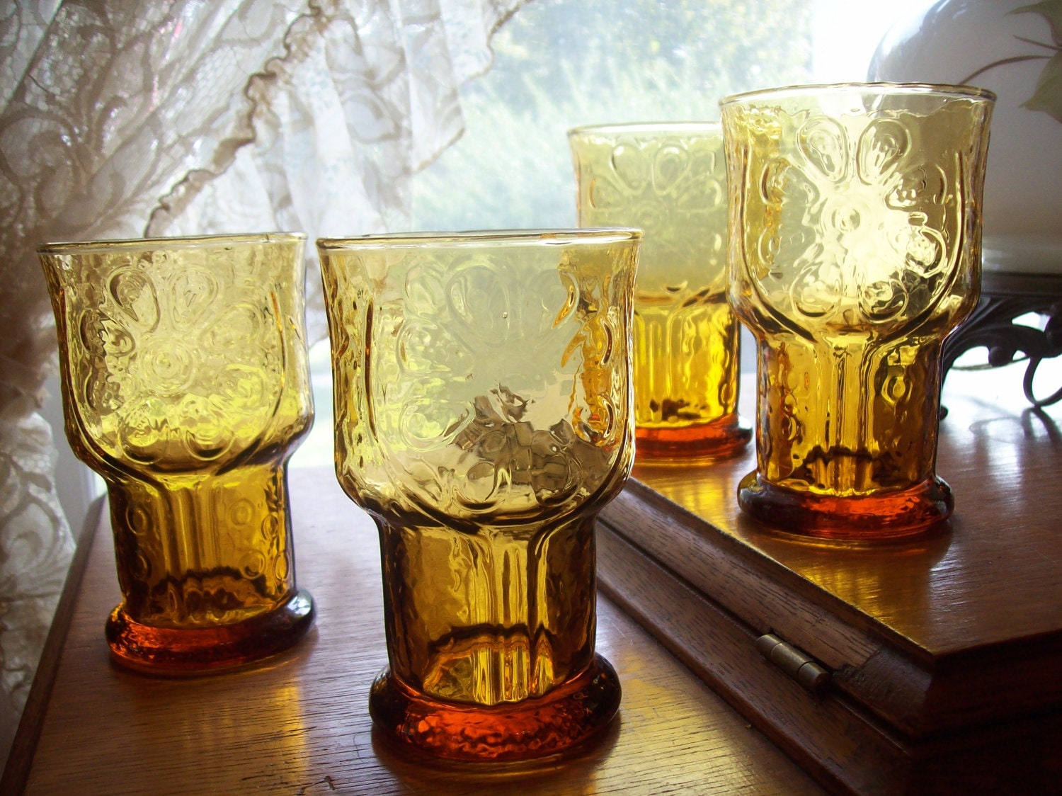 Vintage Amber Colored Glassware Set Of 4 By Vintagekats On Etsy