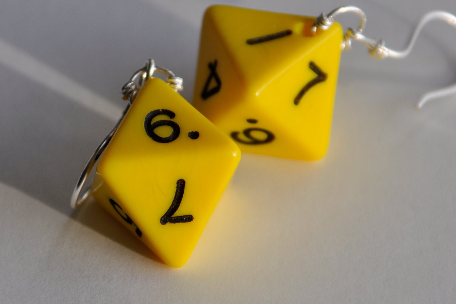 Dice Earrings Eight Sided Die D8 Yellow by TrippiThoughtsDesign Dice Earrings Eight Sided Die D8 Yellow by TrippiThoughtsDesign