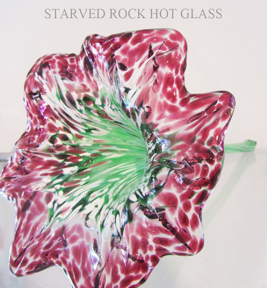 Hand Blown Glass Flower With Straight Stem By Starvedrockhotglass