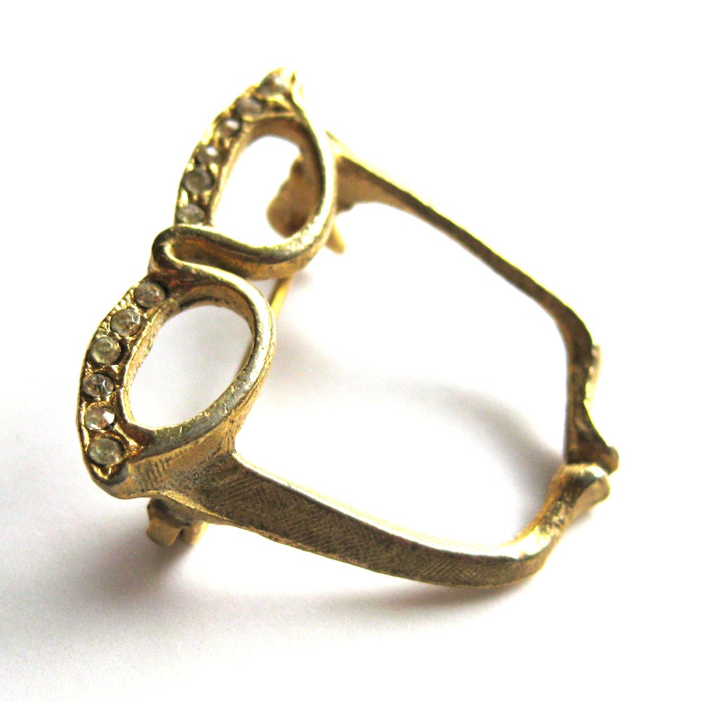Vintage Sparkly Cat Eye Eyeglass Holder Brooch Pin By Vintagedame