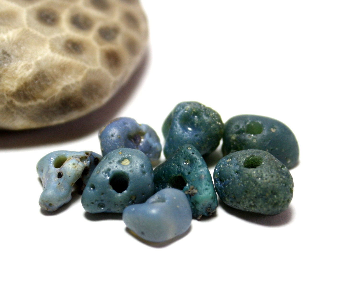 Blue Slag Glass Jewelry Beads Natural Bluestone By Allybeans
