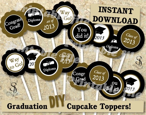 Graduation Cupcake Topper Printable Template DIY By SBStudioDesign