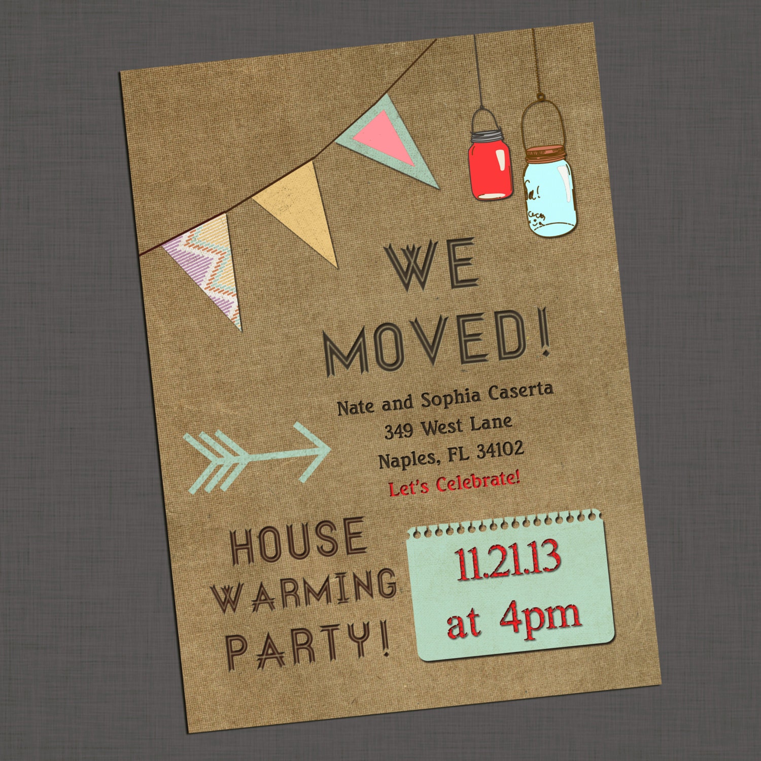 Housewarming Party Invitation On Vintage Linen By DashCompany