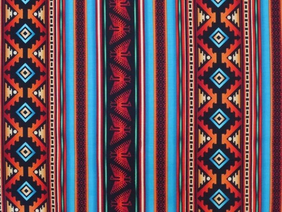 Turquoise And Rust Aztec Stripe Print Pure By Fabricsandtrimmings 