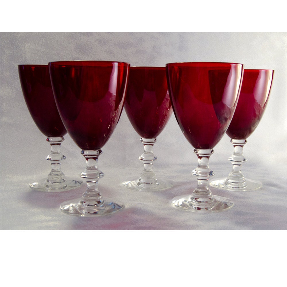 Vintage Ruby Red Water Goblets Glasses Or Stemware By Thewrenskeep