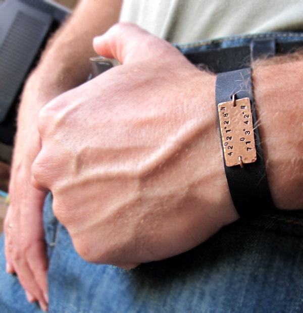 Personalized Mens Bracelet Hand Stamped Leather By Nadinglassico
