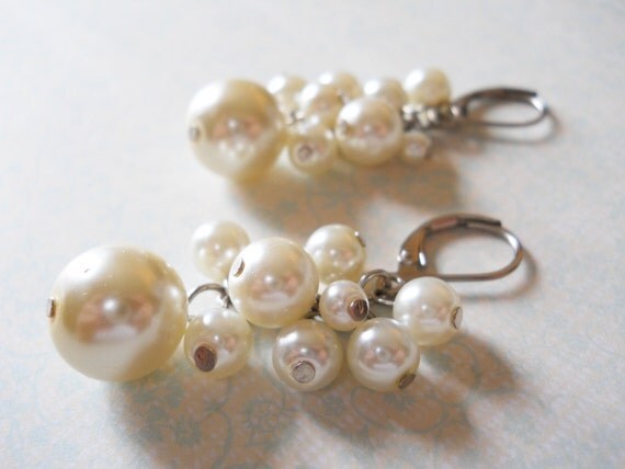 Pearl Dangle Earrings Pearl Cluster Earrings Long Pearl Earrings