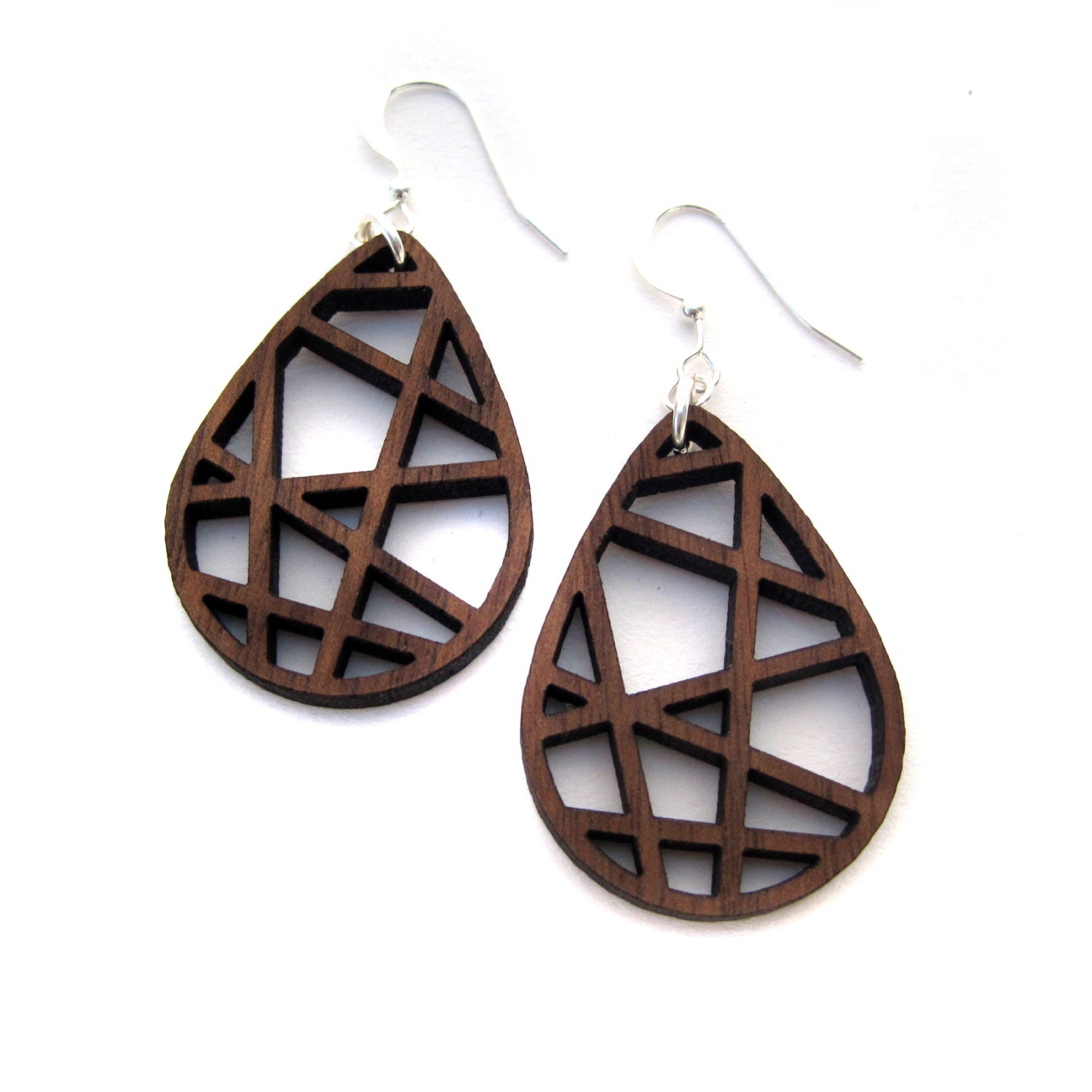 Grid Drop Laser Cut Wood Earrings Geometric Jewelry By Shopjoyo