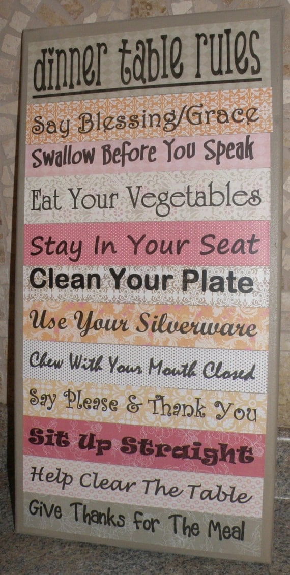 Items Similar To Dinner Table Rules Canvas Sign Kitchen Home