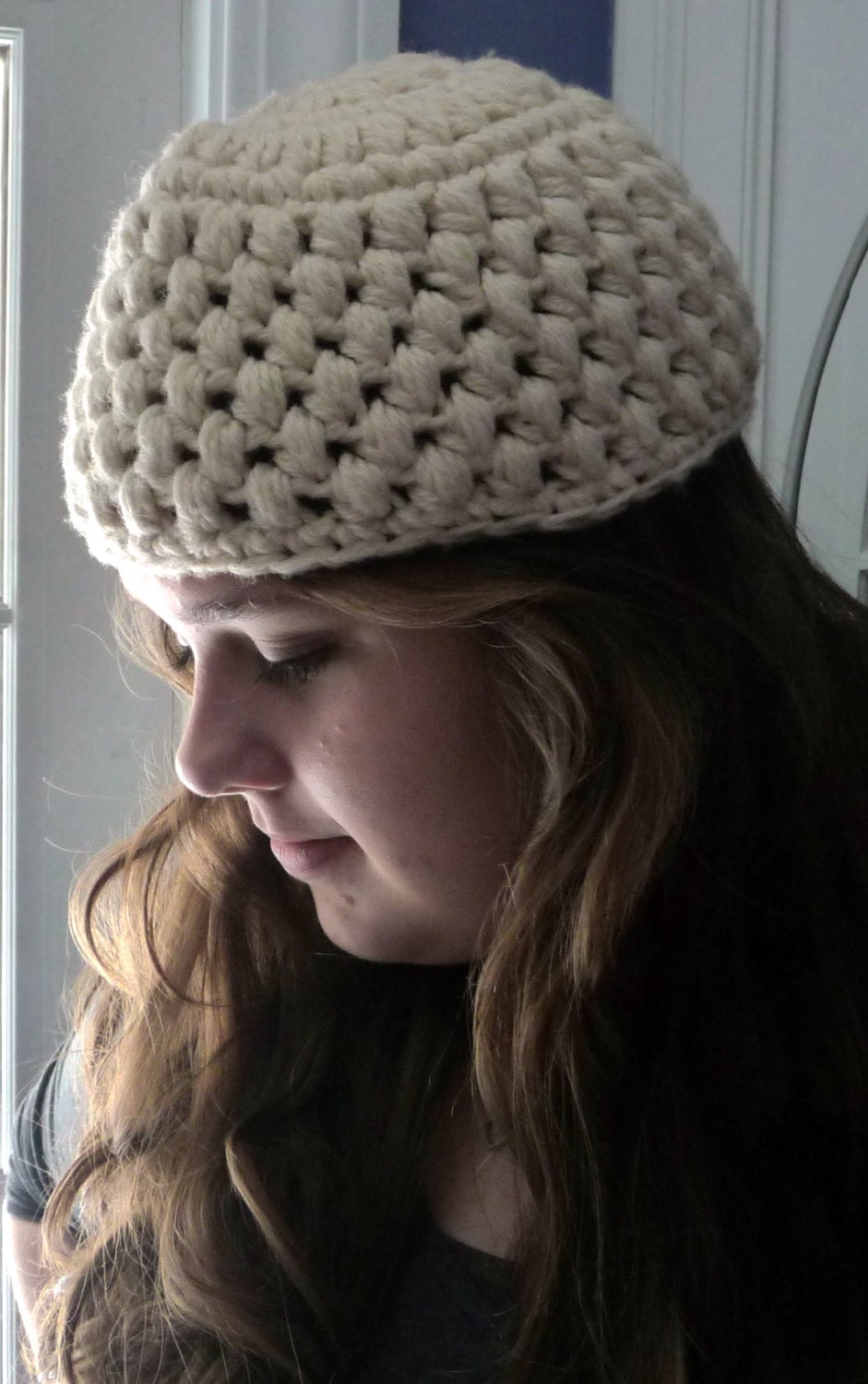 Authentic Irish Wool Hand Knit Hat Womens Cream By Angelgrace