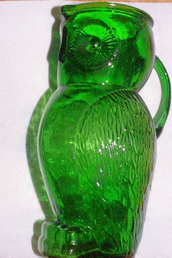 Vintage Green Glass Owl Pitcher By Jtgoodies On Etsy