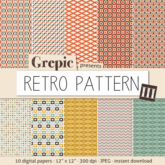 Digital paper retro: “Retro pattern II” with retro sixties vintage ...