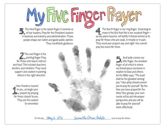 My Five Finger Prayer Hand Print Watercolor Art By Marleyungaro