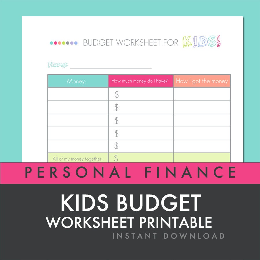 Kids Budget Worksheet Printable PDF Personal By FreshPaperieEtsy