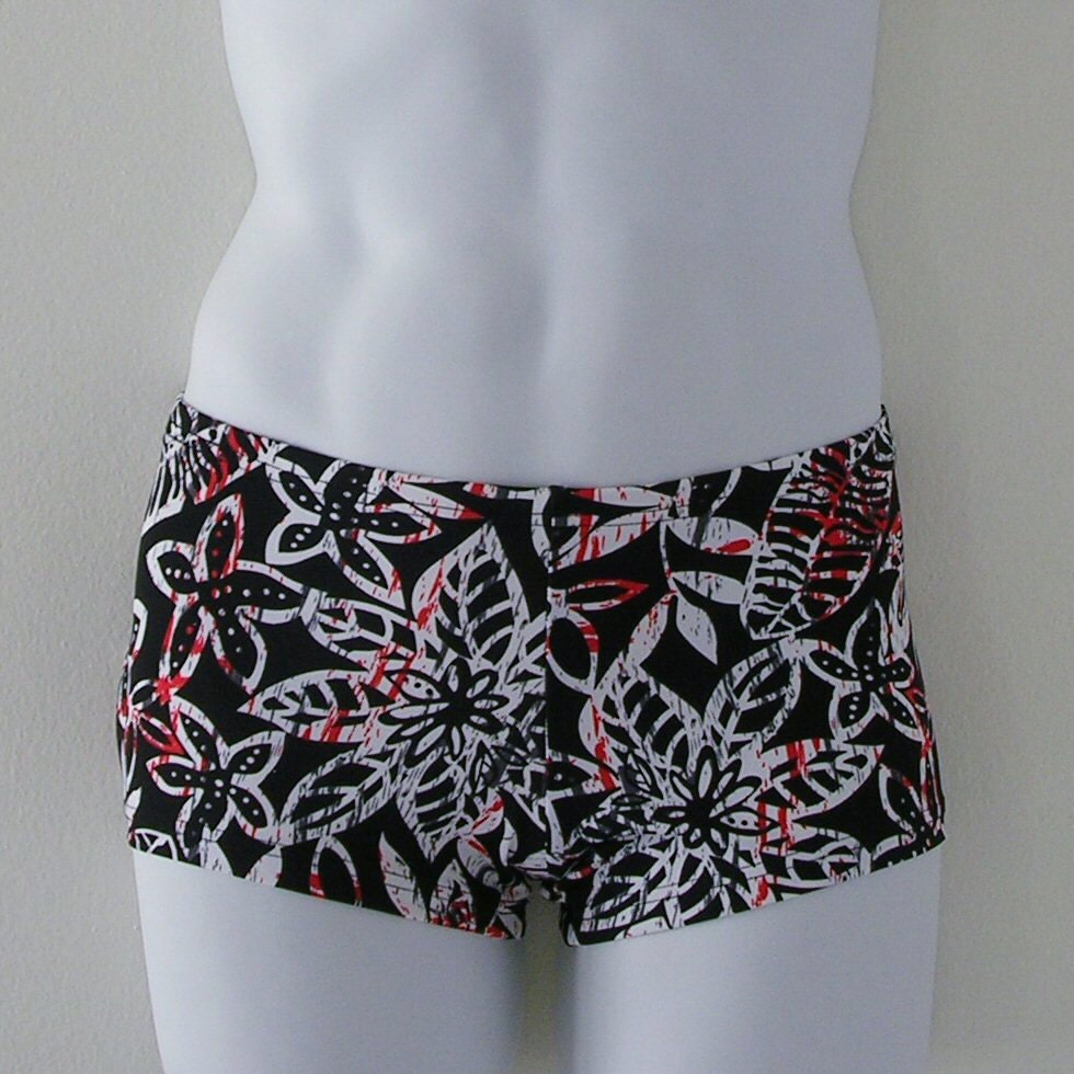 Mens Black Batik Print Low Rise Square Cut Swimsuit In By Harajuku