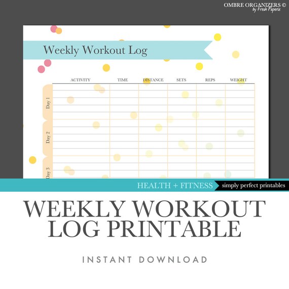 Items Similar To Weekly Workout Log Printable Instant Download On Etsy