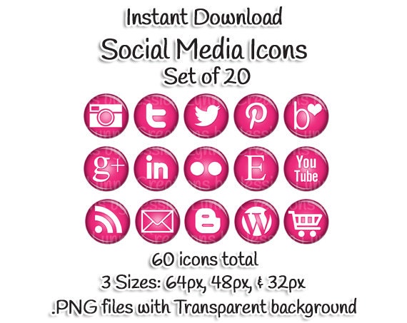 Pink Social Media Icon Set