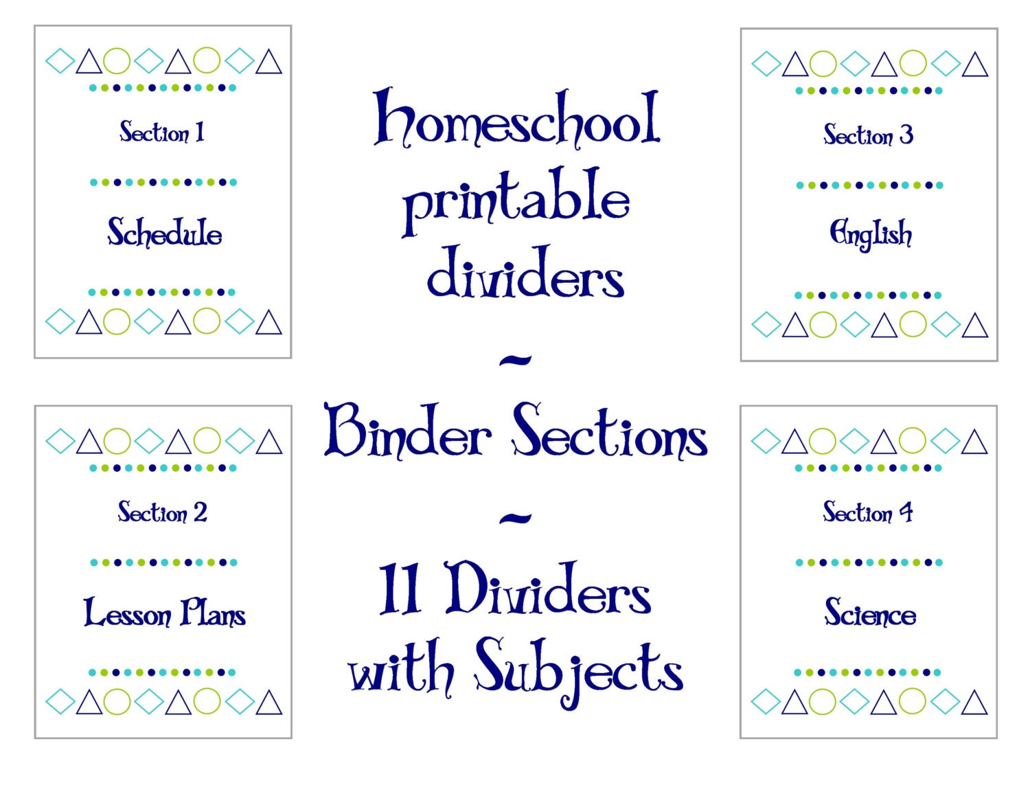 Items similar to Homeschool Printable Dividers - Binder Sections - 11 ...