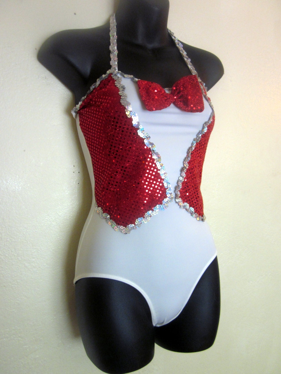 Items Similar To Vintage Fabulous Red And White Tuxedo Leotard Dance Costume Red And Silver