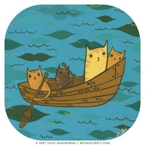row boat art print CAT ROWBOAT rowing crew square art prints