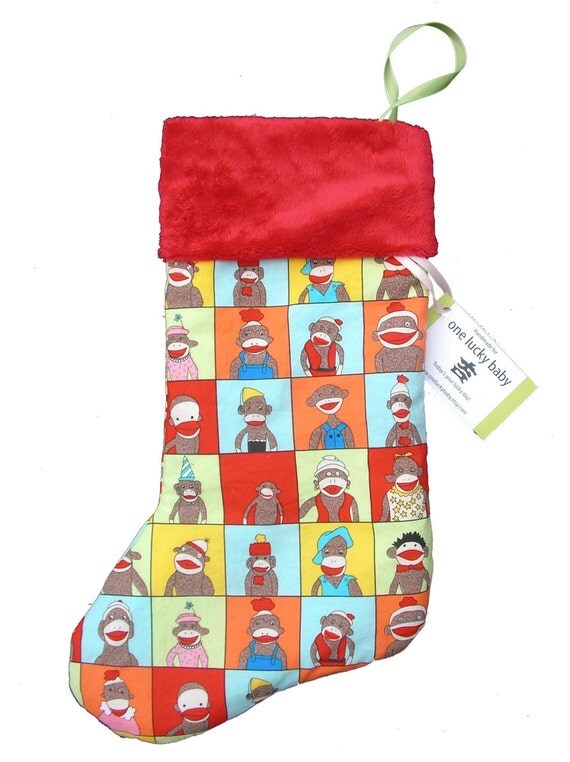 SOCK MONKEY PORTRAITS Holiday Christmas Stocking